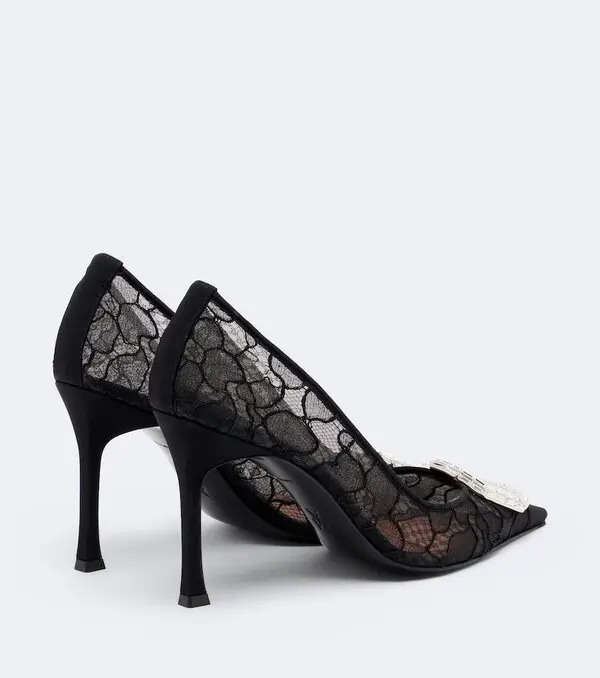 Amina Muaddi Camelia Embellished Lace Pumps