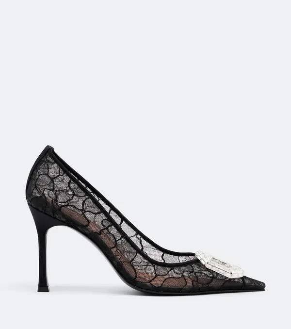 Amina Muaddi Camelia Embellished Lace Pumps