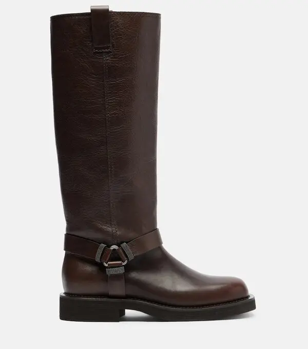Brunello Cucinelli Monili Leather Knee-high Boots