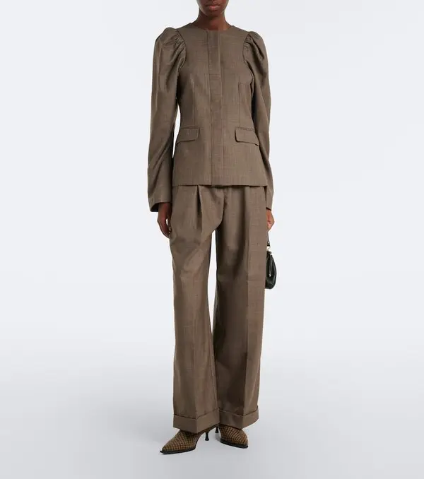 GANNI Wool-blend Wide-leg Pants