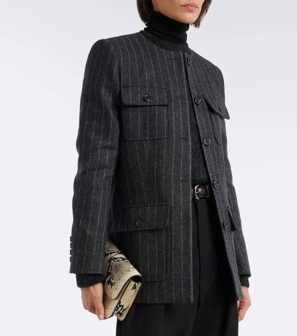 NILI LOTAN Jenette Chalk Stripe Virgin Wool Jacket
