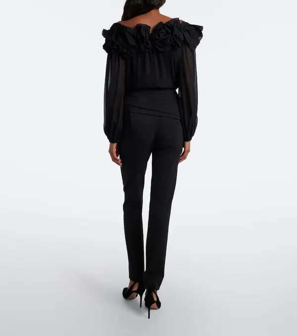Carolina Herrera Floral-applique Wool-blend Leggings