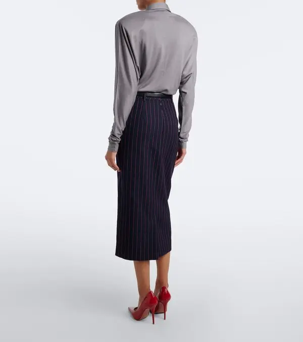 MUGLER Pinstripe Virgin Wool Pencil Skirt