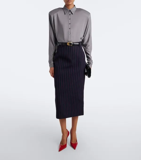 MUGLER Pinstripe Virgin Wool Pencil Skirt