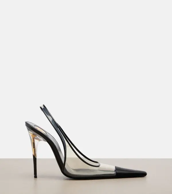 Saint Laurent Romy Satin-trimmed Slingback Pumps