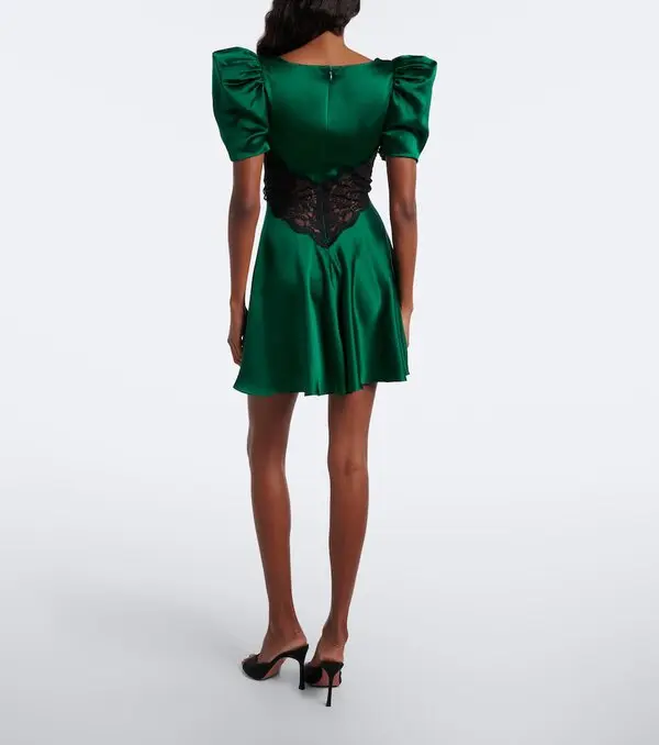 RODARTE Lace-trimmed Silk Satin Minidress - Green