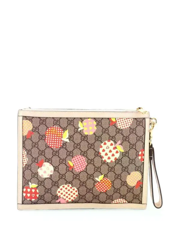 Gucci Les Pommes Wristlet Zip Printed Gg Coated Canvas Medium Pouch - Multicolour