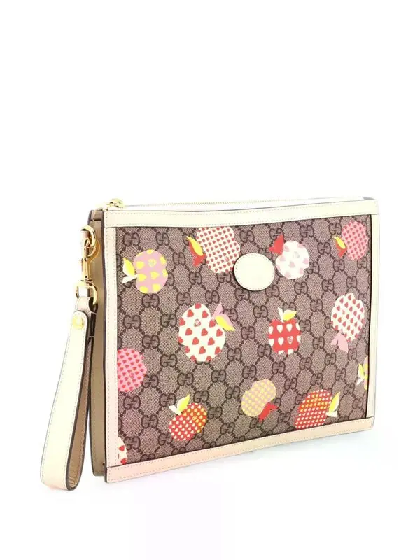 Gucci Les Pommes Wristlet Zip Printed Gg Coated Canvas Medium Pouch