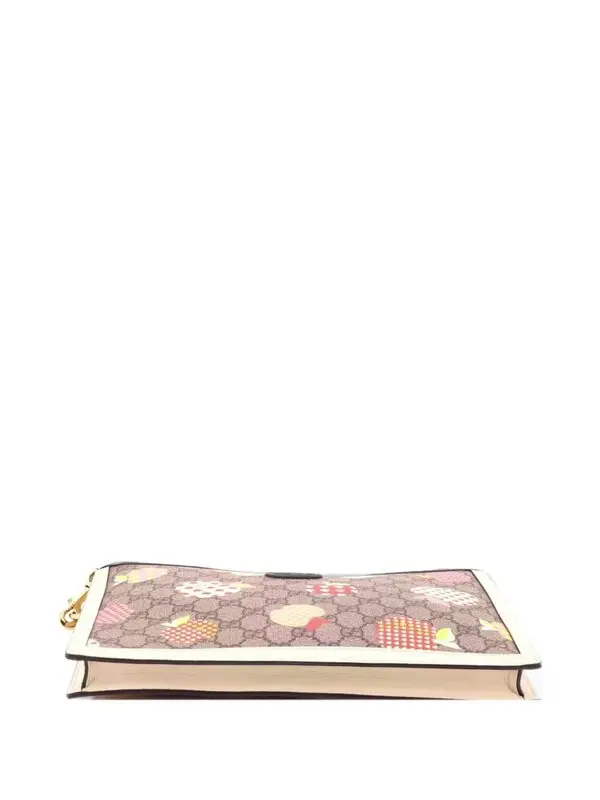 Gucci Les Pommes Wristlet Zip Printed Gg Coated Canvas Medium Pouch