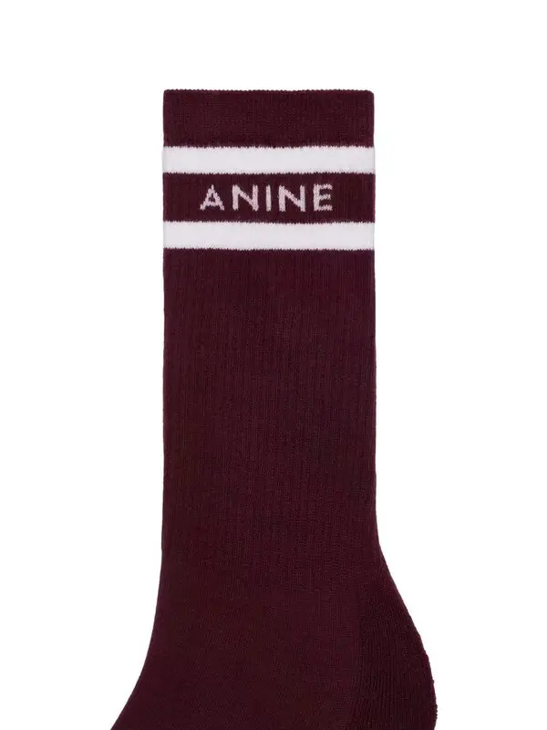 ANINE BING Sully Sporty Socks Burgundy And White Stripe