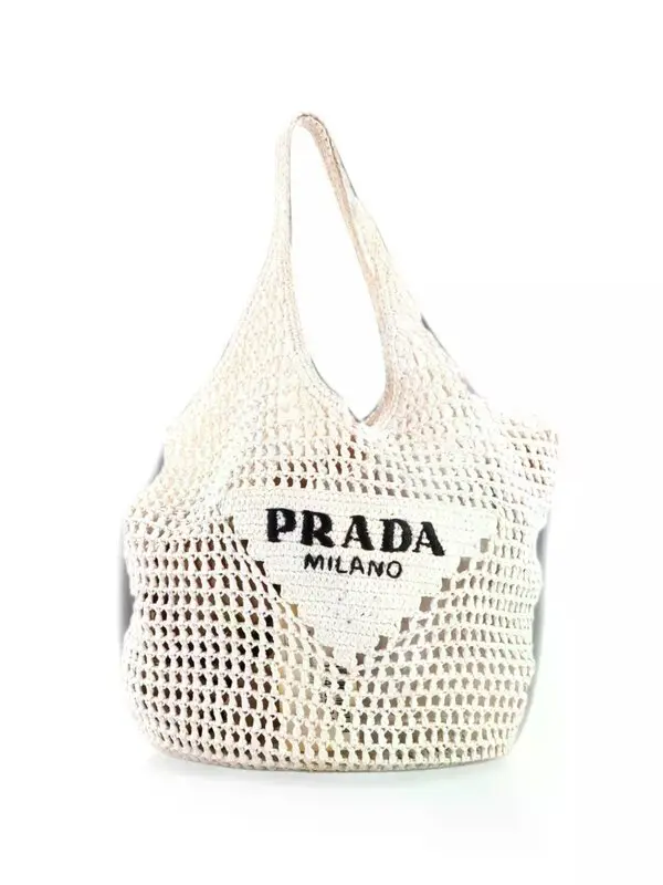 Prada Triangle Logo Tote Raffia Small Bucket Bag