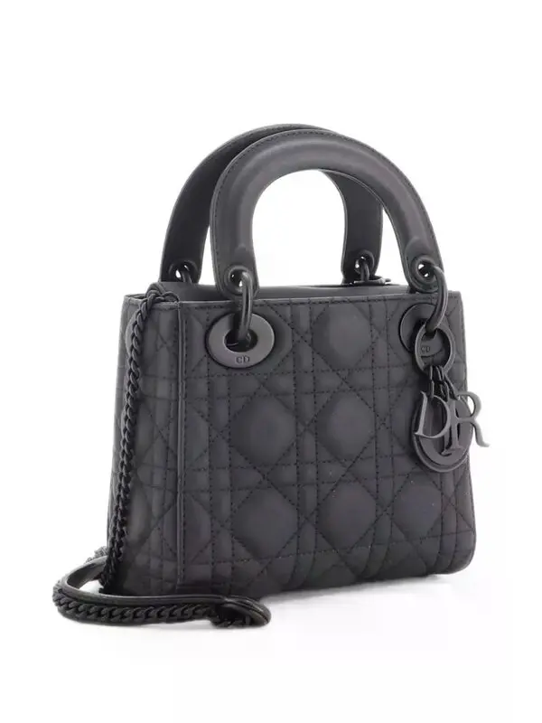 Dior Ultra Matte Lady Chain Bag Cannage Quilt Calfskin Mini Shoulder Bag - Black