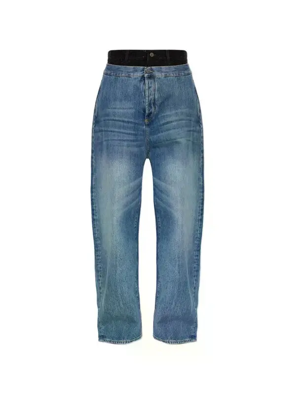 Attico Layered-waistband Whiskered Boyfriend Jeans - Blue