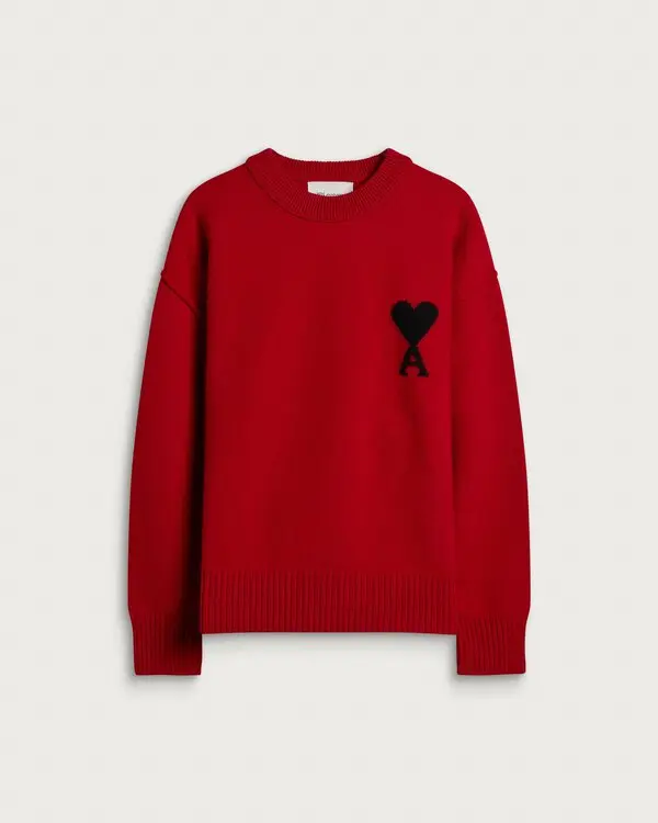 AMI Paris Crewneck Contrasted Adc Jumper In | Size: | 100% Wool | End Clothing - Ruby Red/black