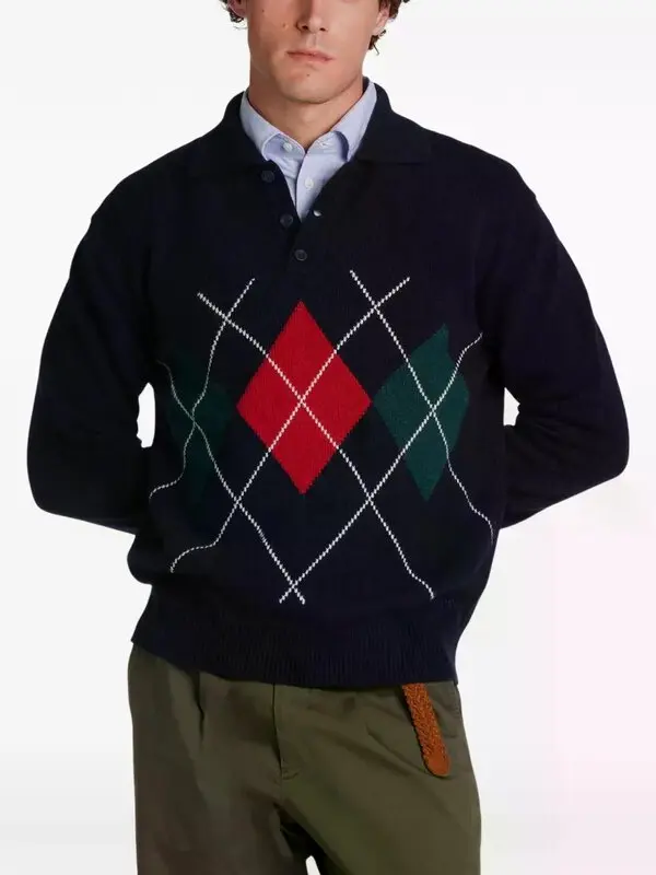 BARACUTA Argyle-intarsia Polo-collar Sweater