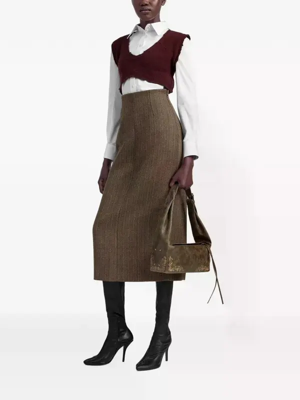 MAISON MARGIELA Herringbone-pattern Virgin Wool Skirt - Brown