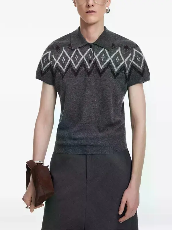 JNBY Geometric-jacquard Polo-collar Sweater - Grey