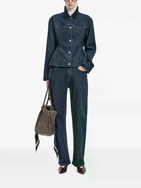 JNBY Corduroy-collar Cinched-waist Denim Jacket