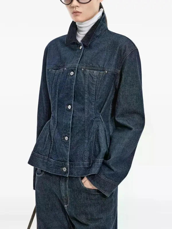 JNBY Corduroy-collar Cinched-waist Denim Jacket