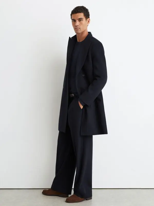 REISS Wool-blend Double-breasted Epsom Overcoat - Navy