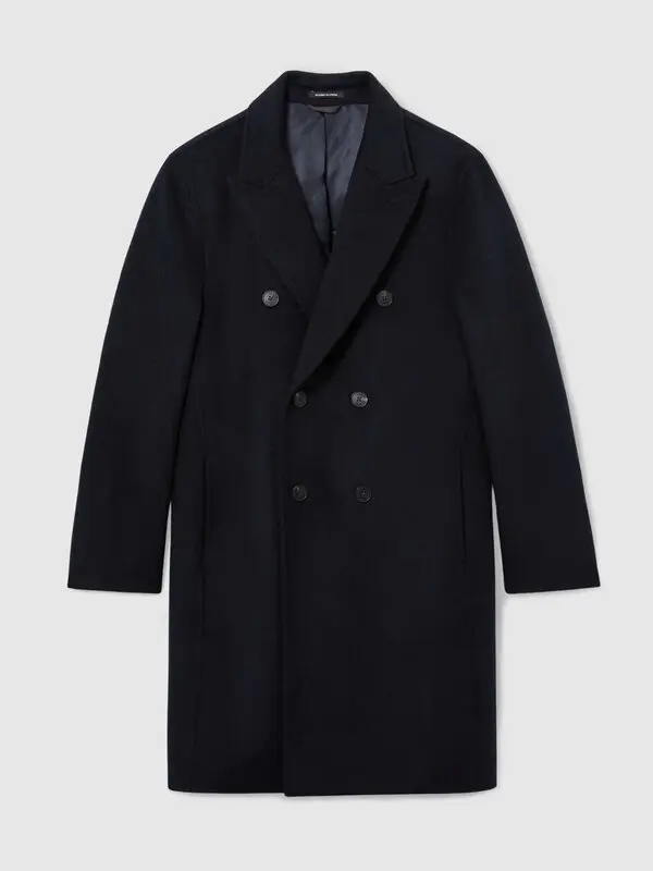 REISS Wool-blend Double-breasted Epsom Overcoat - Navy