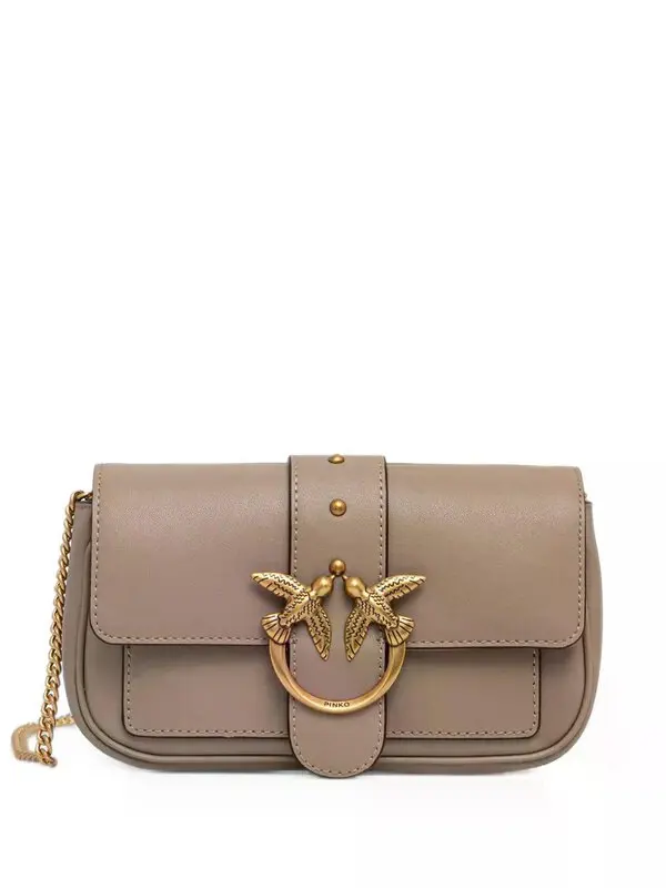 Pinko Love Birds Leather Shoulder Bag - Neutrals