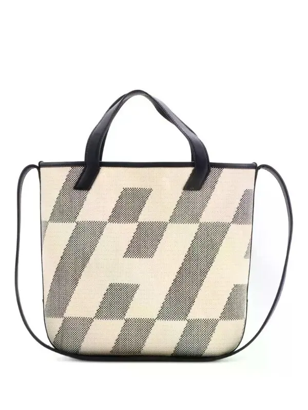 Hermès Cabas H En Biais Tote Canvas With Leather 27 Shoulder Bag - Black
