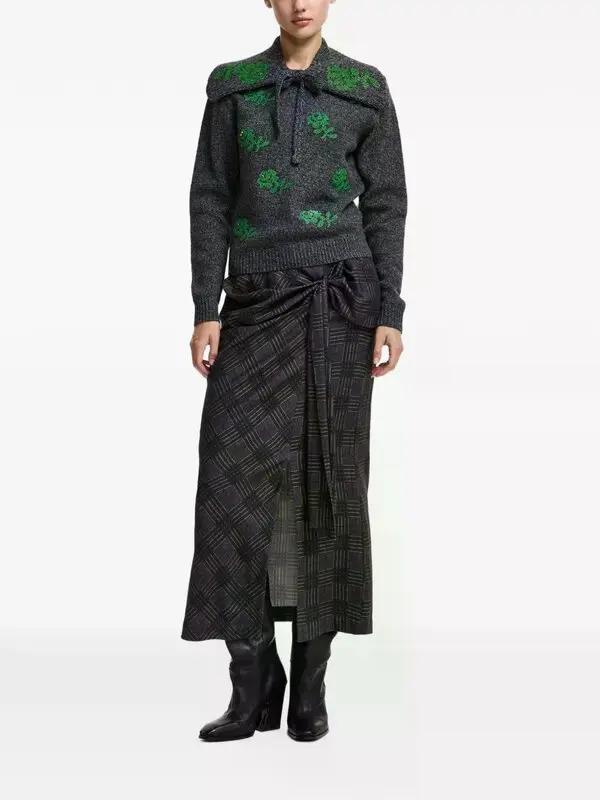 Essentiel Antwerp Checked Draped Maxi Skirt