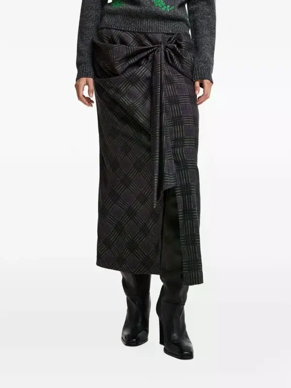Essentiel Antwerp Checked Draped Maxi Skirt