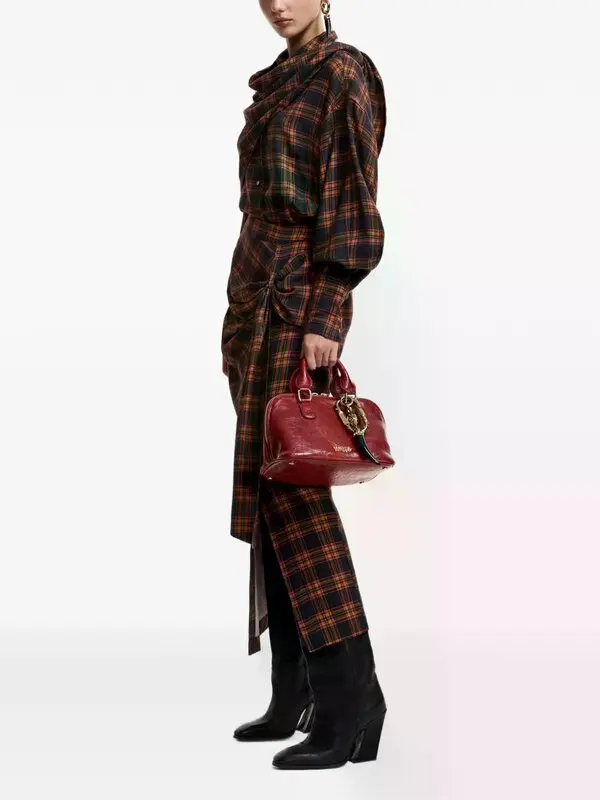Essentiel Antwerp Karm Draped Checked Midi Skirt