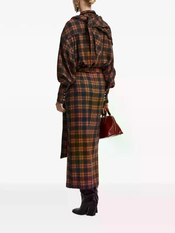 Essentiel Antwerp Karm Draped Checked Midi Skirt