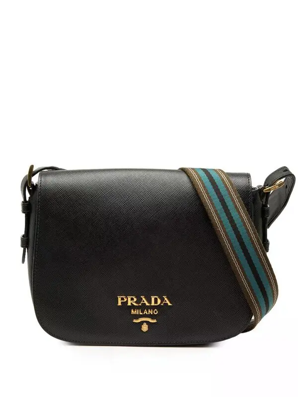 Prada 2020-2026 Saffiano Flap Crossbody Bag - Black