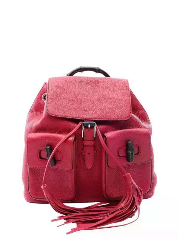 Gucci 2000-2015 Large Calfskin Bamboo Tassel Drawstring Backpack