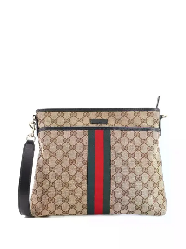 Gucci Front Pocket Web Messenger Gg Canvas Small Crossbody Bag