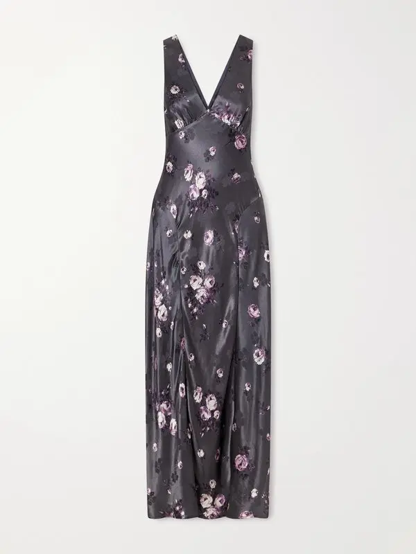 Anna Sui Floral-print Satin Maxi Dress