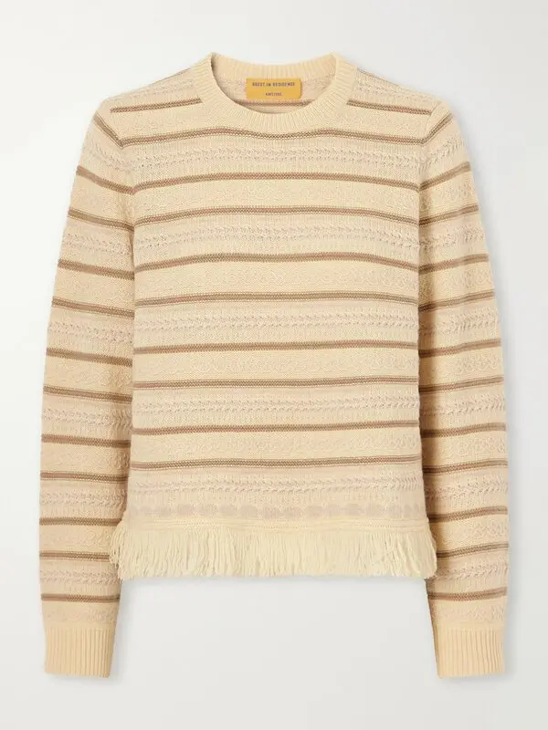 Guest In Residence Western Fringe-detail Striped Wool And Cashmere-blend Sweater - Multi
