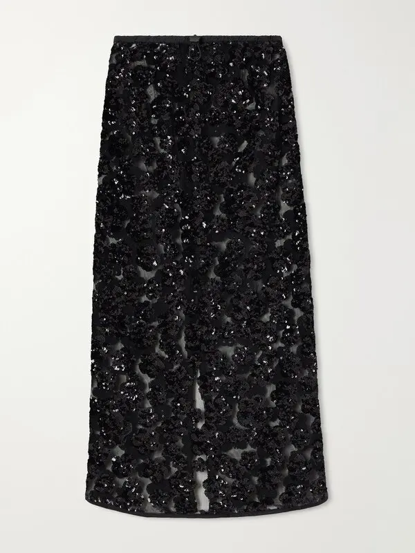 Cecilie Bahnsen Bria Sequined-embellished Mesh Midi Skirt