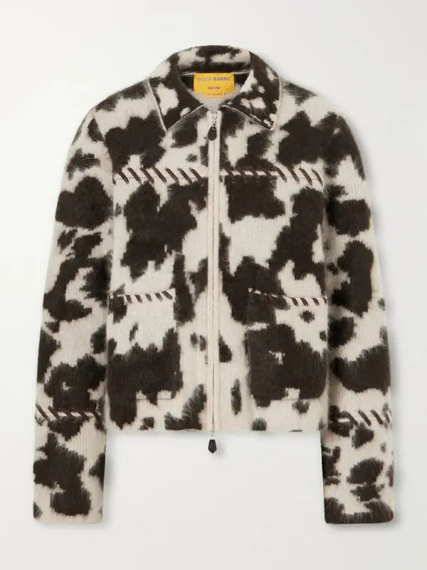 Guest In Residence Grizzly Cowhide Leather-trimmed Brushed Cashmere Jacket - Multi