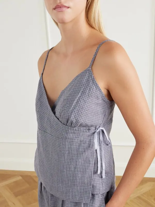 DEIJI STUDIOS Wrapping Micro-check Linen Top