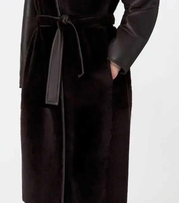Max Mara Leather-shearling Belted Longline Coat