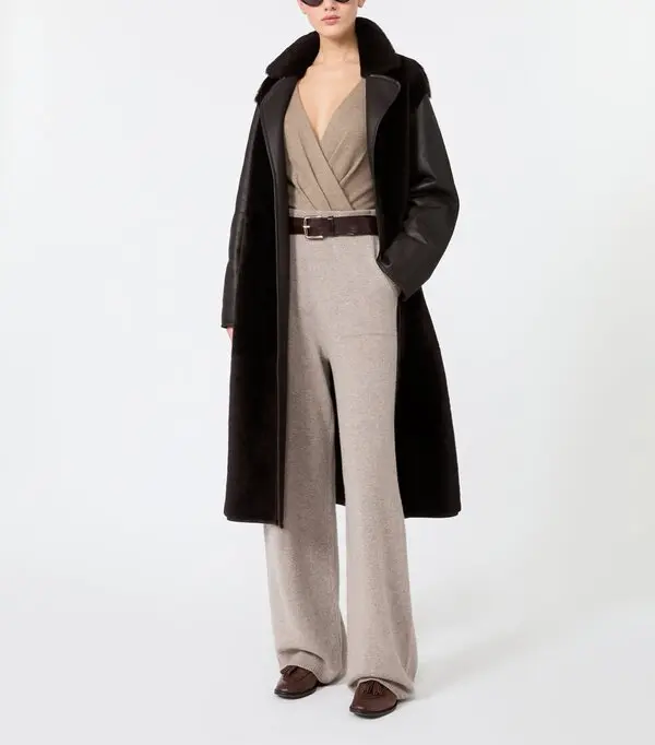 Max Mara Leather-shearling Belted Longline Coat