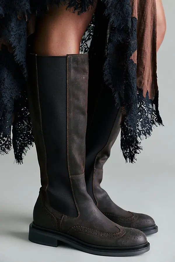 FP COLLECTION Cece Tall Chelsea Boots Shoe - Brown Rustic