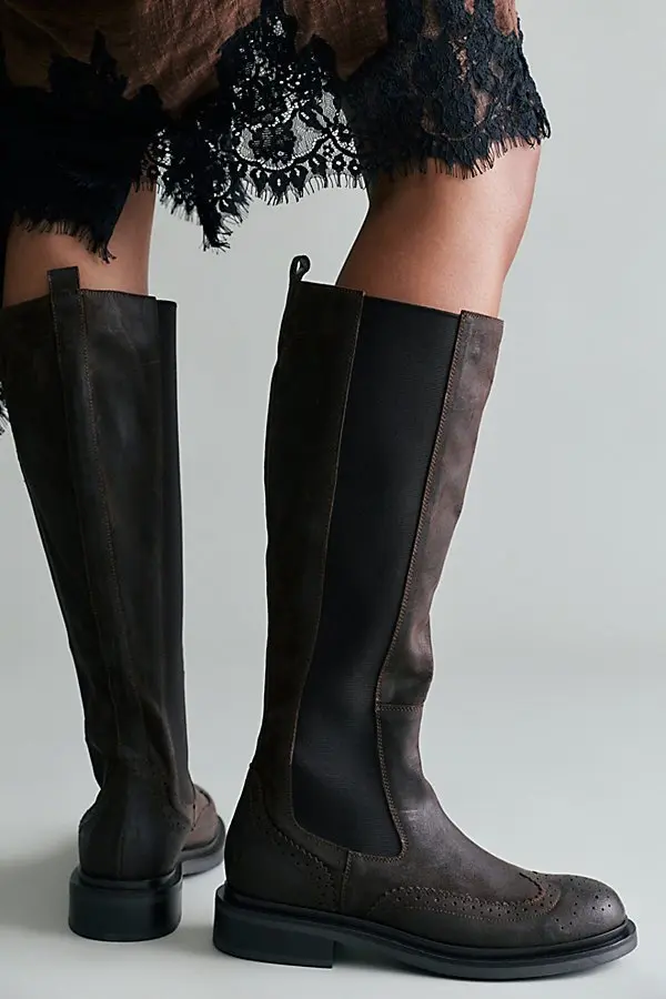 FP COLLECTION Cece Tall Chelsea Boots Shoe - Brown Rustic