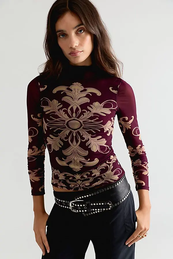Free People Jessa Long Sleeve Top At - Maroon Combo