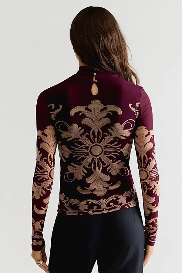 Free People Jessa Long Sleeve Top At - Maroon Combo