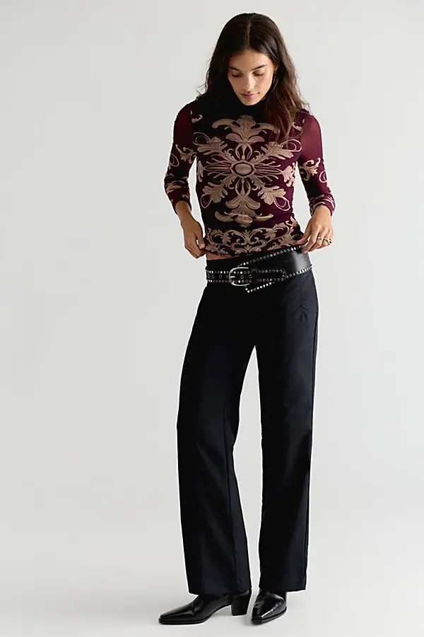 Free People Jessa Long Sleeve Top At - Maroon Combo