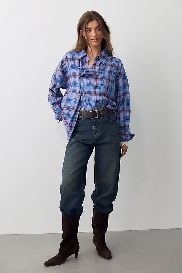 We The Free Elisson Plaid Top At - Blue Combo