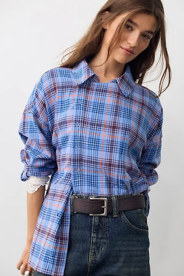 We The Free Elisson Plaid Top At - Blue Combo