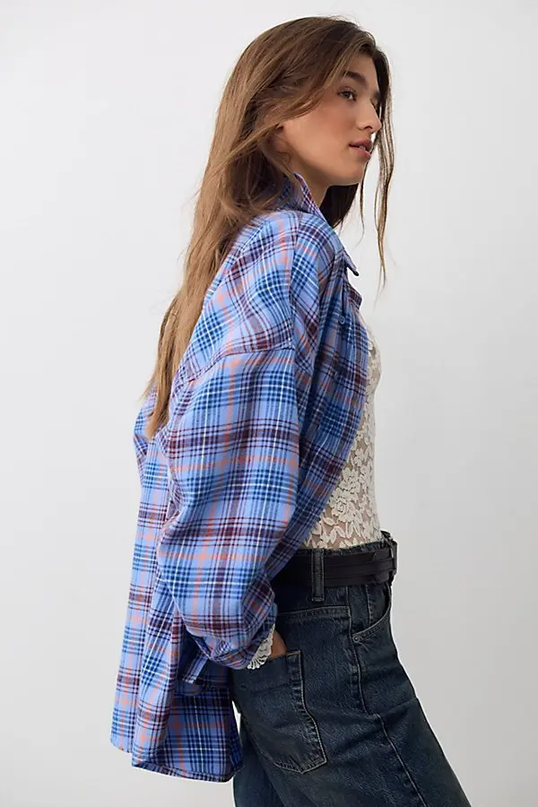 We The Free Elisson Plaid Top At - Blue Combo