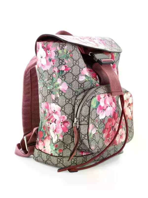 Gucci Buckle Blooms Print Gg Coated Canvas Small Backpack - Brown